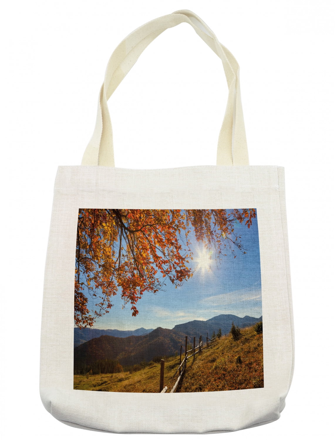 Fall Tote Bag, Fallen Leaves over the Mountains Idyllic Fall Day ...