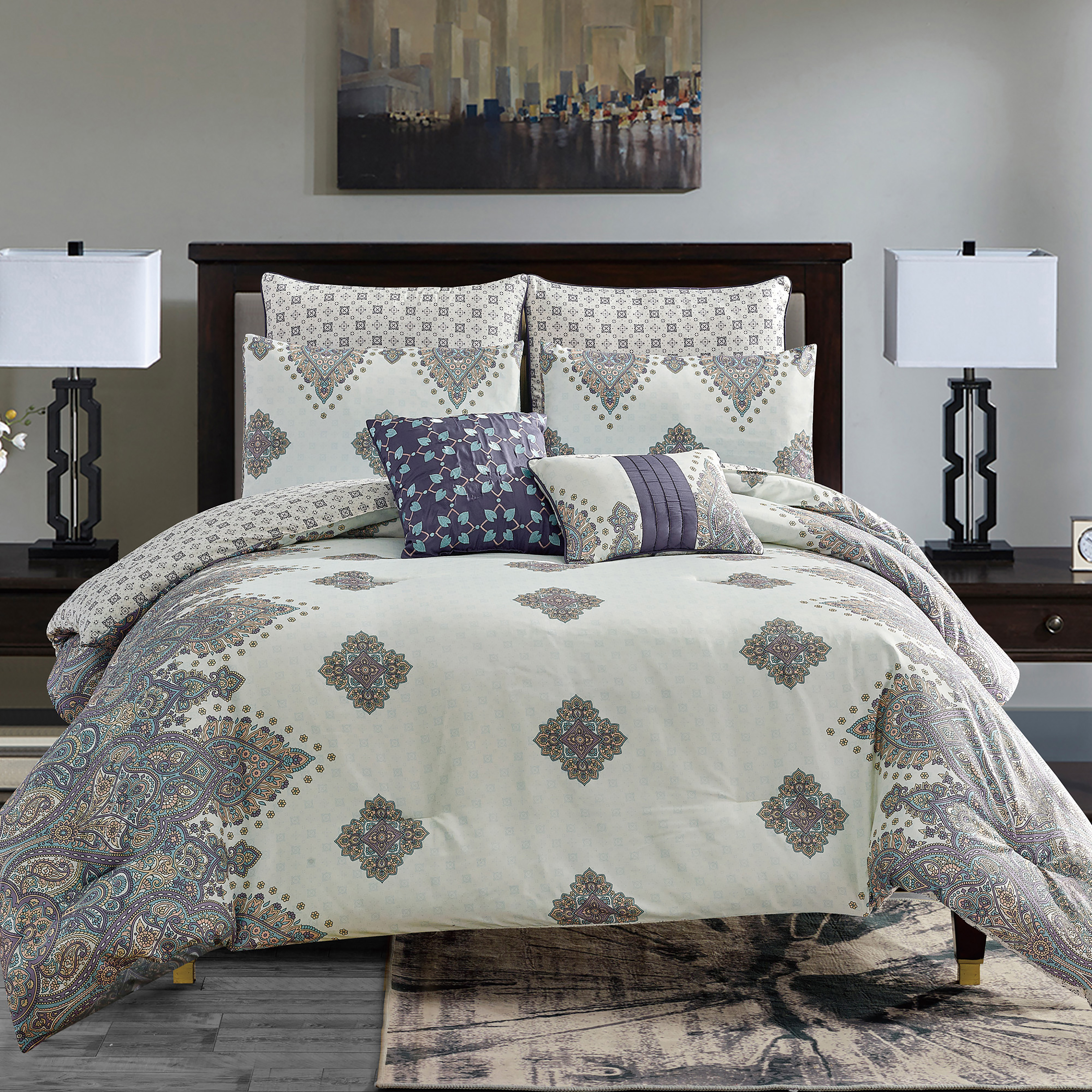 ESCA Polyester Microfiber 104 X 90 King Cal King Comforter Set ESCA Polyester Microfiber 104 X 90 King Cal King Comforter Set