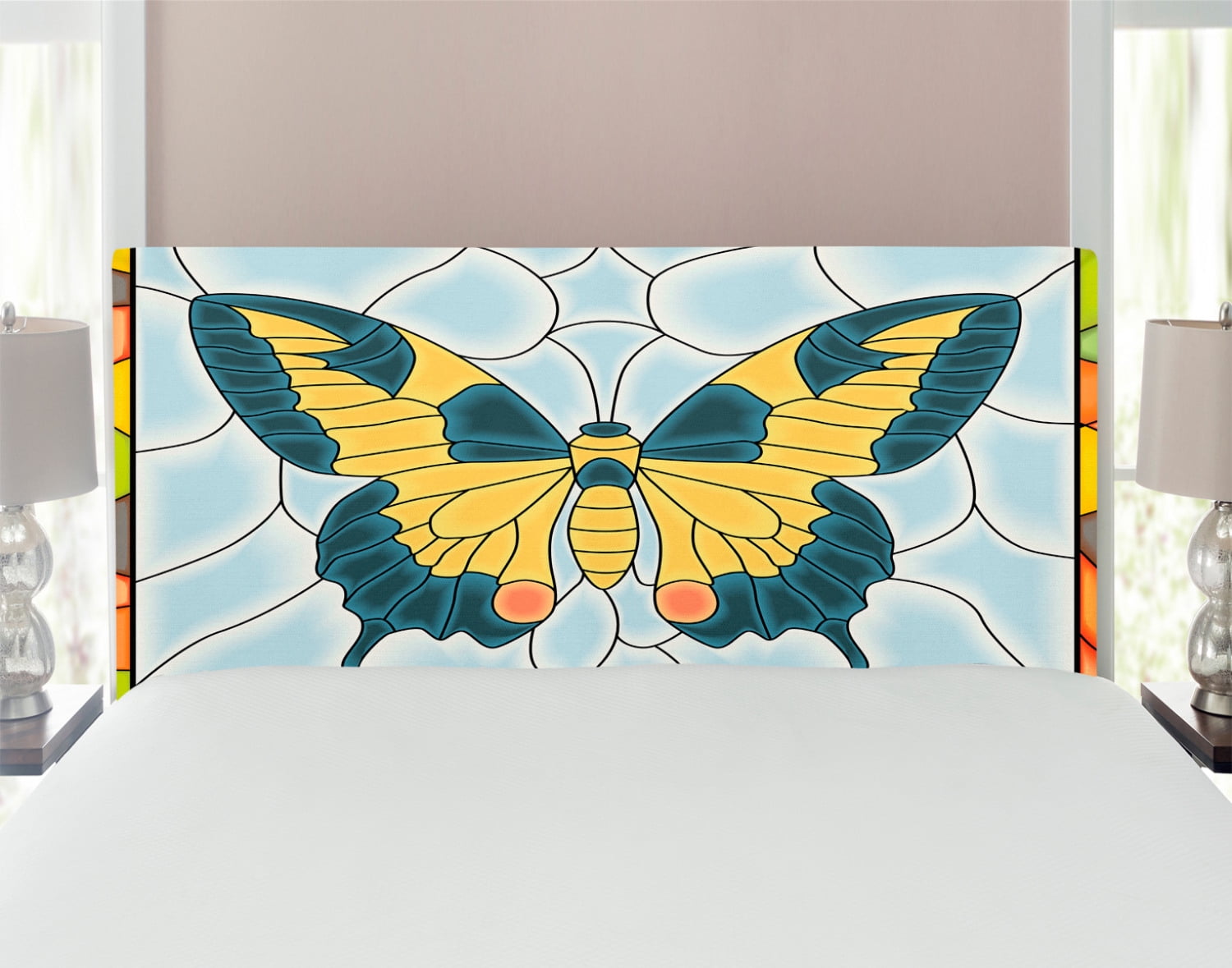 Butterflies Headboard, Butterfly in Stained-Glass Window with Frame ...