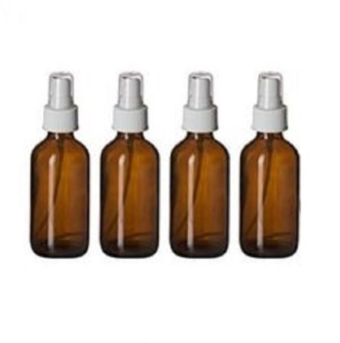 4 Amber 4oz Boston Round Glass Bottle White Spray Fine Ribbed Mist ...