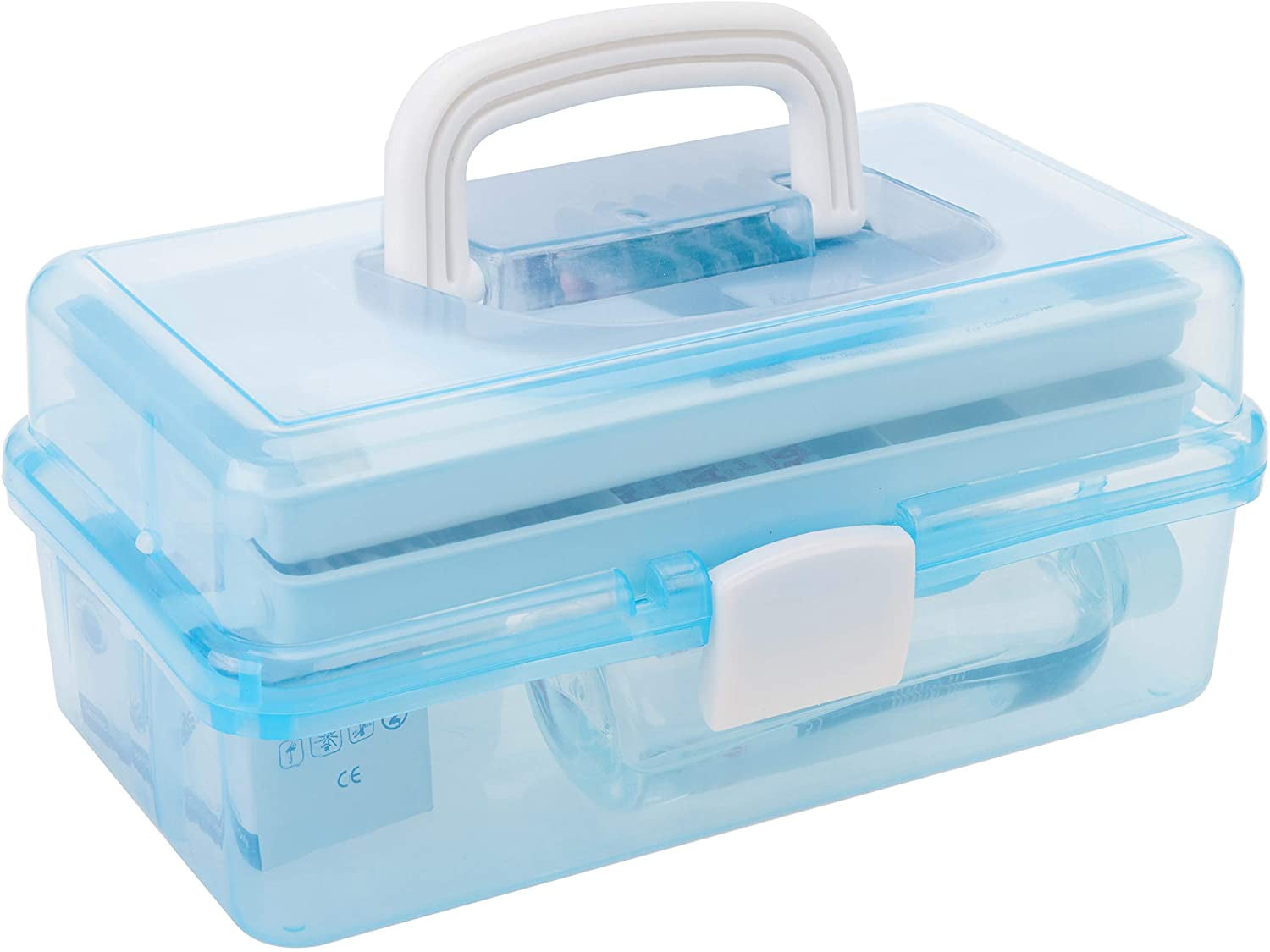 MyGift 2-Tier Clear Blue Plastic Multipurpose Storage Box with Handle ...
