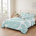 Aqua Monstera Leaf 3 Piece Quilt Bedding Set with 2 Pillow Shams ...