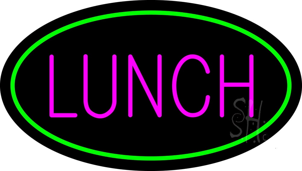 Pink Lunch Oval Green LED Neon Sign 20 x 37 - inches, Black Square Cut ...