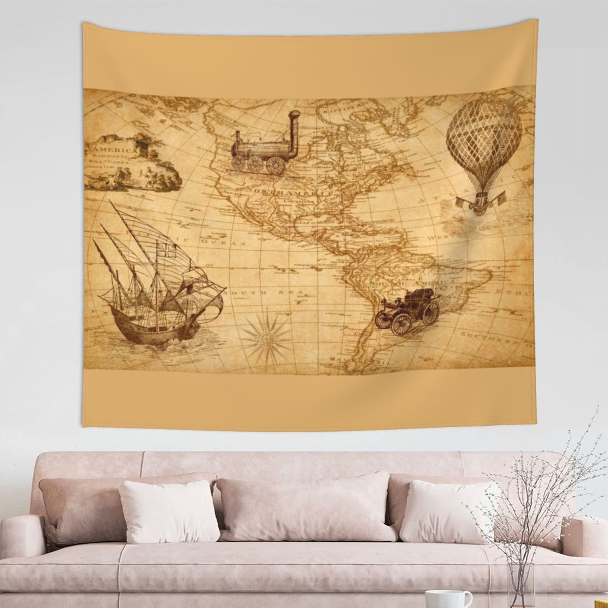 Antique Map Travel Tapestry, Map Style Wall Decor Home Decor Bedroom ...
