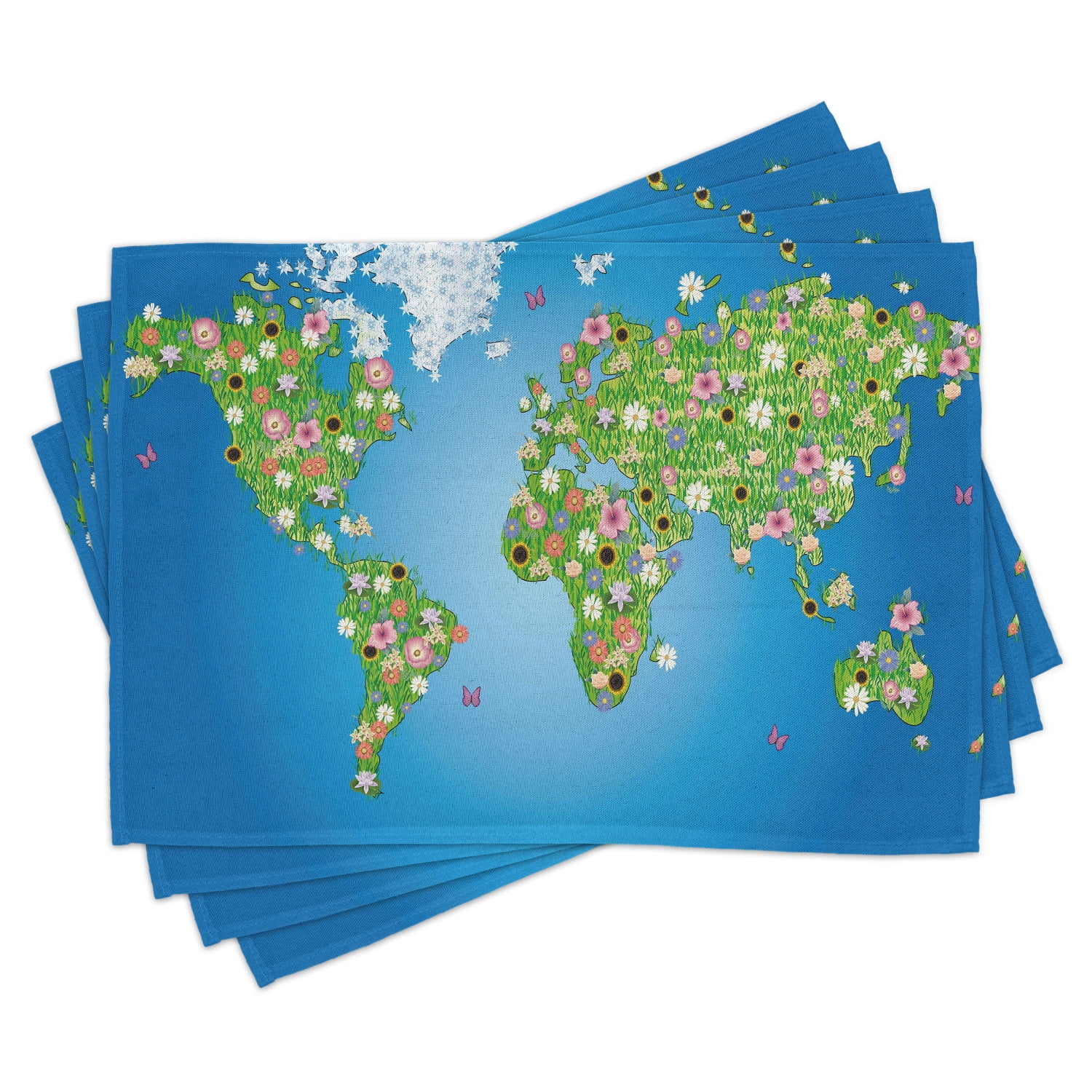 Ambesonne Map Place Mats Set of 4, Daisy Lily Grass, Standard Size ...