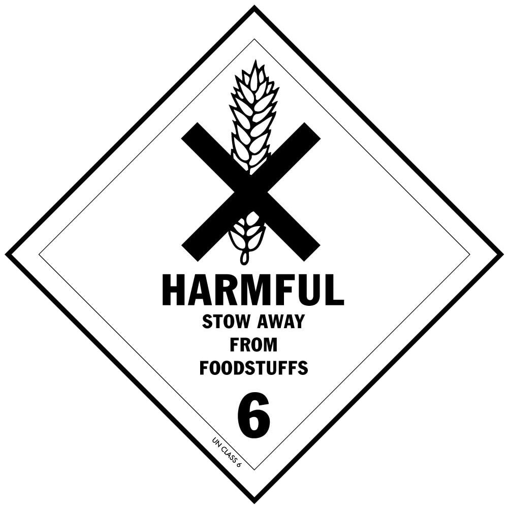 HARMFUL - STOW AWAY FROM FOODSTUFFS, Hazard Class 6 D.O.T. Shipping ...