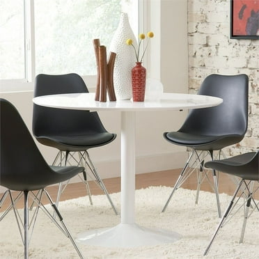 Enzo 40 Inch Round Marble Top Dining Table White Top with Black Base ...