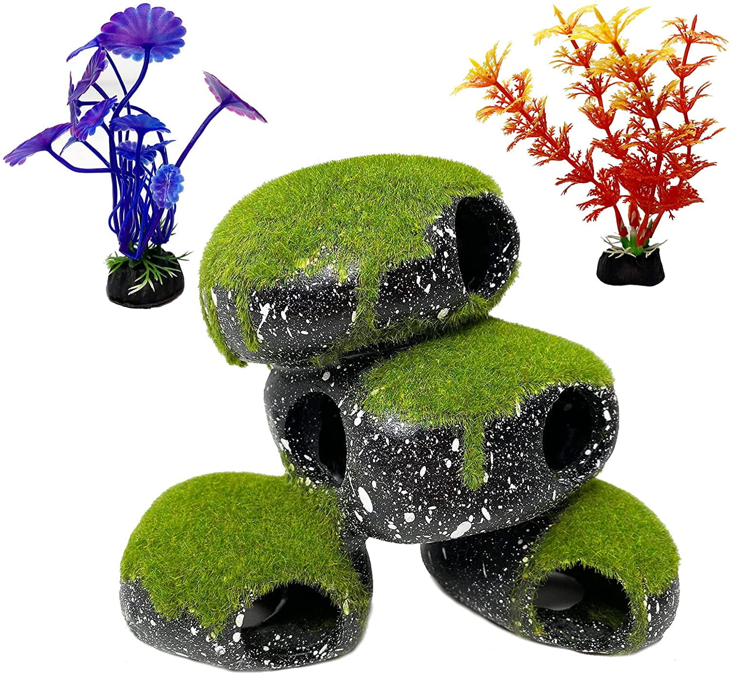 Cichlids Caves Decor, 4 in 1 Aquarium Resin Rock Decoration with ...