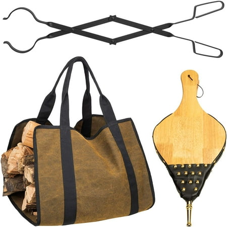 3 Piece Fireplace Tools Set Fireplace Bellows, Firewood Carrier and ...