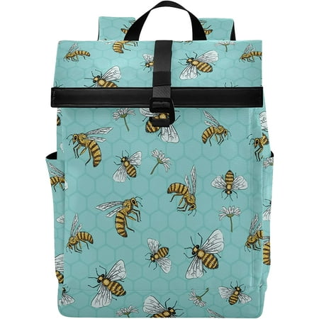 Spring Daisy Flower Bee Backpack Roll Top Daypack Laptop Work Travel ...
