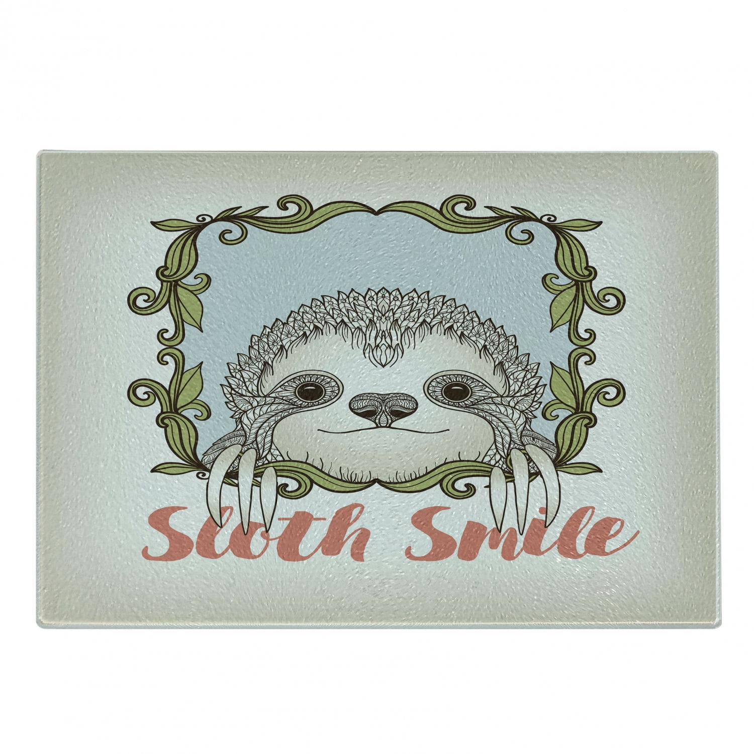 Sloth Cutting Board, Exotic Animal in Floral Frame Smile Theme Mammal ...