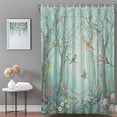 Botanical Shower Curtain Set with Hooks, Spring Watercolor Trees Mystic ...