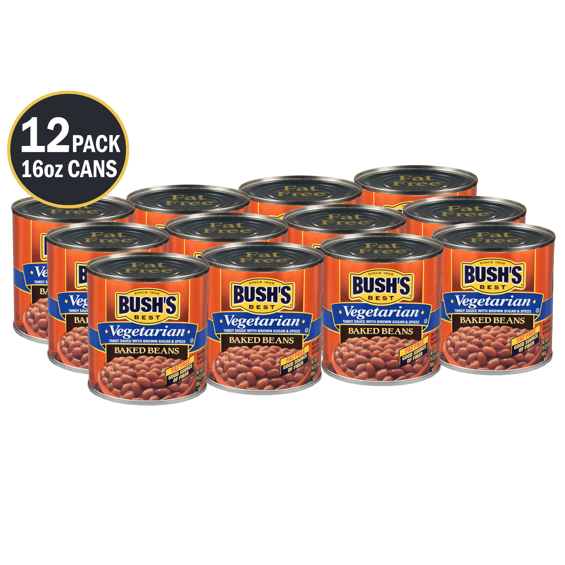 (12 Cans) Bush's Vegetarian Baked Beans, Canned Beans, 16 oz - Walmart.com