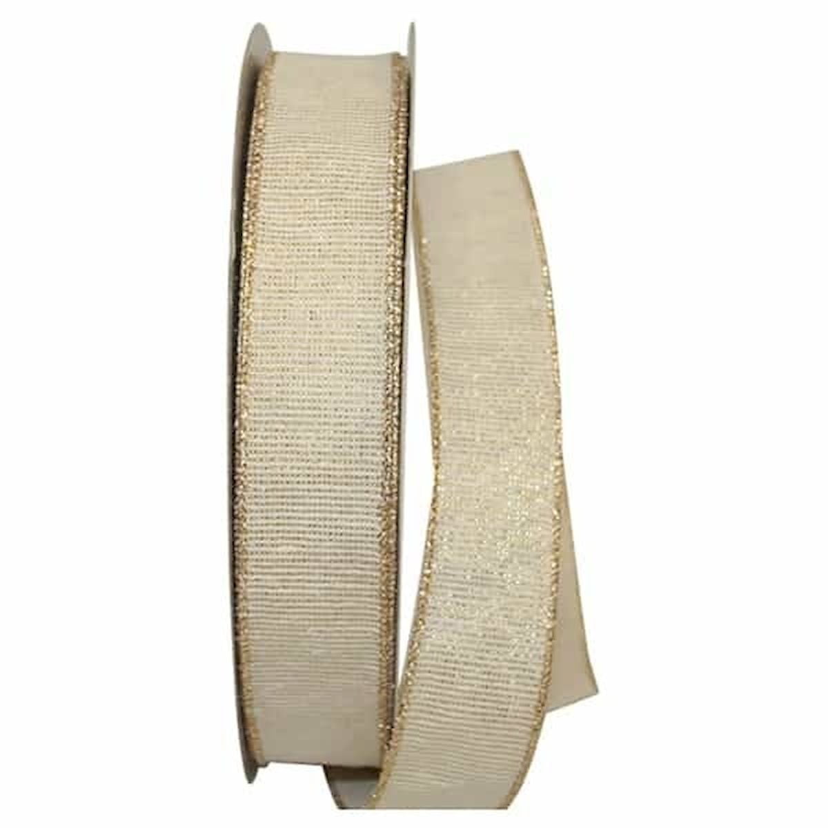 Ivory And Gold Glimmer Harmony Linen Wired Ribbon - Walmart.com