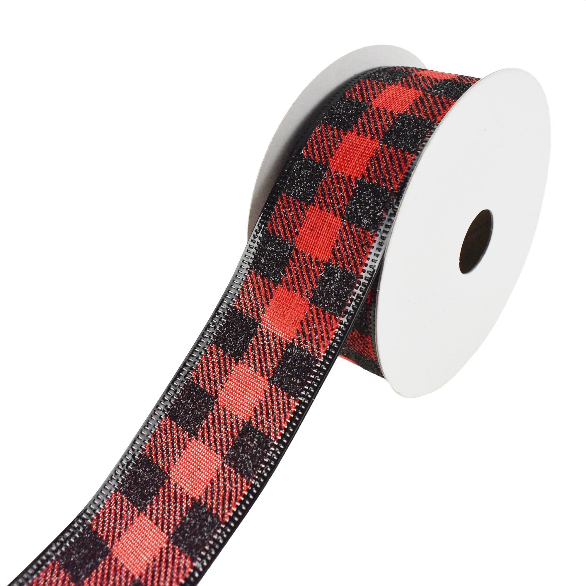 Glitter Buffalo Plaid Wired Ribbon, 1-1/2-Inch, 10-Yard (Red) - Walmart.com