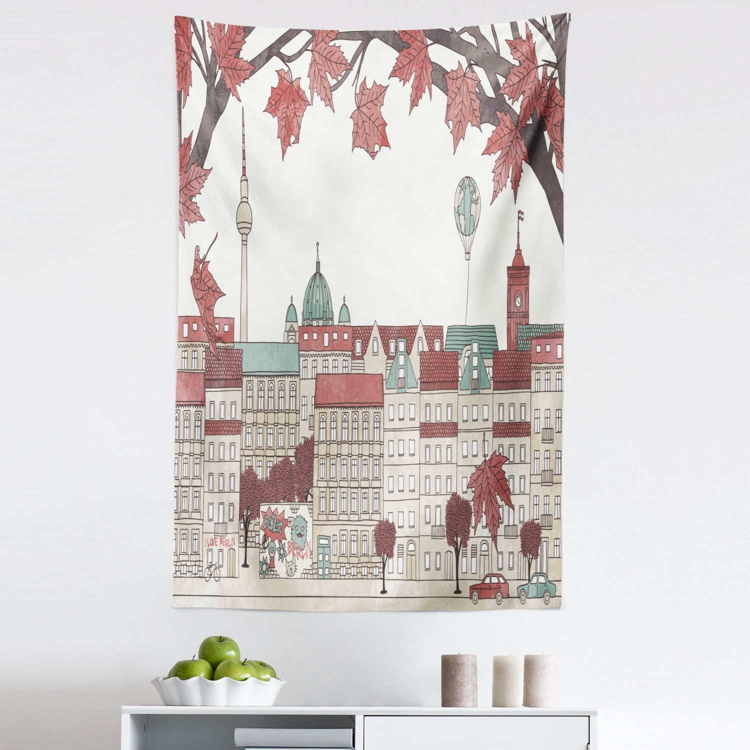 German Tapestry, Autumn in Berlin Colorful Hand Drawn Illustration of ...