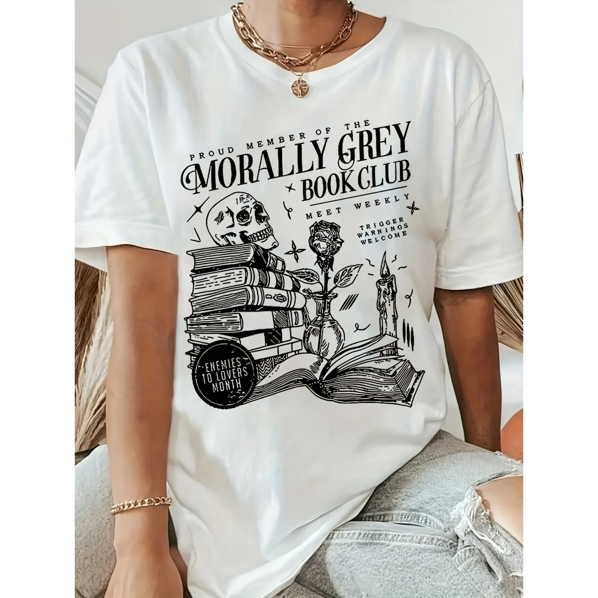 Click here for Generic Womens Morally Grey Book Club Graphic T-Sh... prices