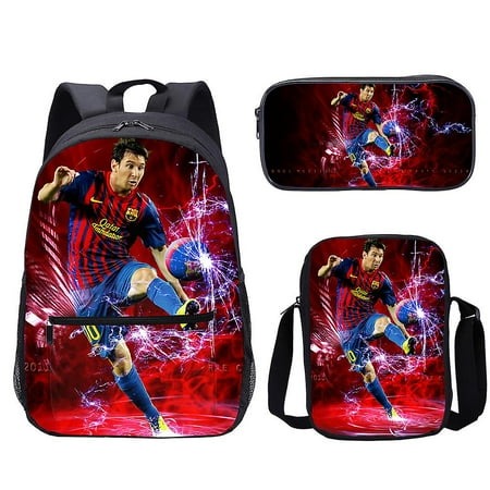 3pcs Super Football Star Leo Messi Print Backpack Boys Girls Laptop ...