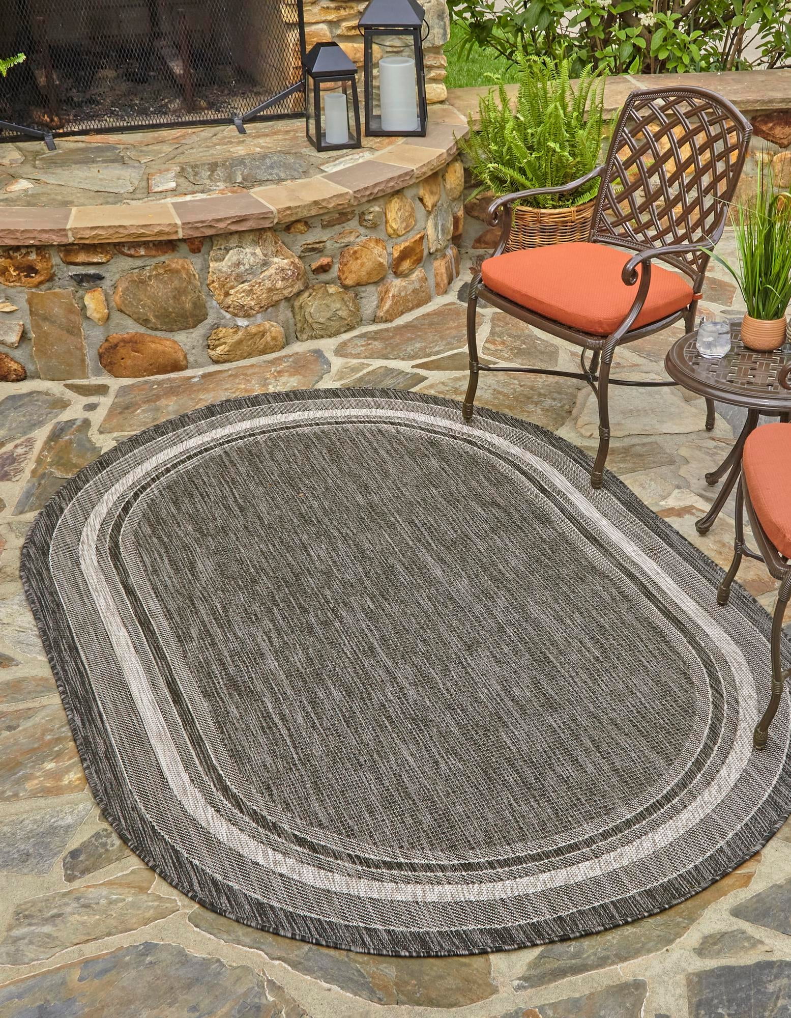 Unique Loom Soft Border Indoor/Outdoor Border Rug Black/Ivory 3' 3" x 5 ...