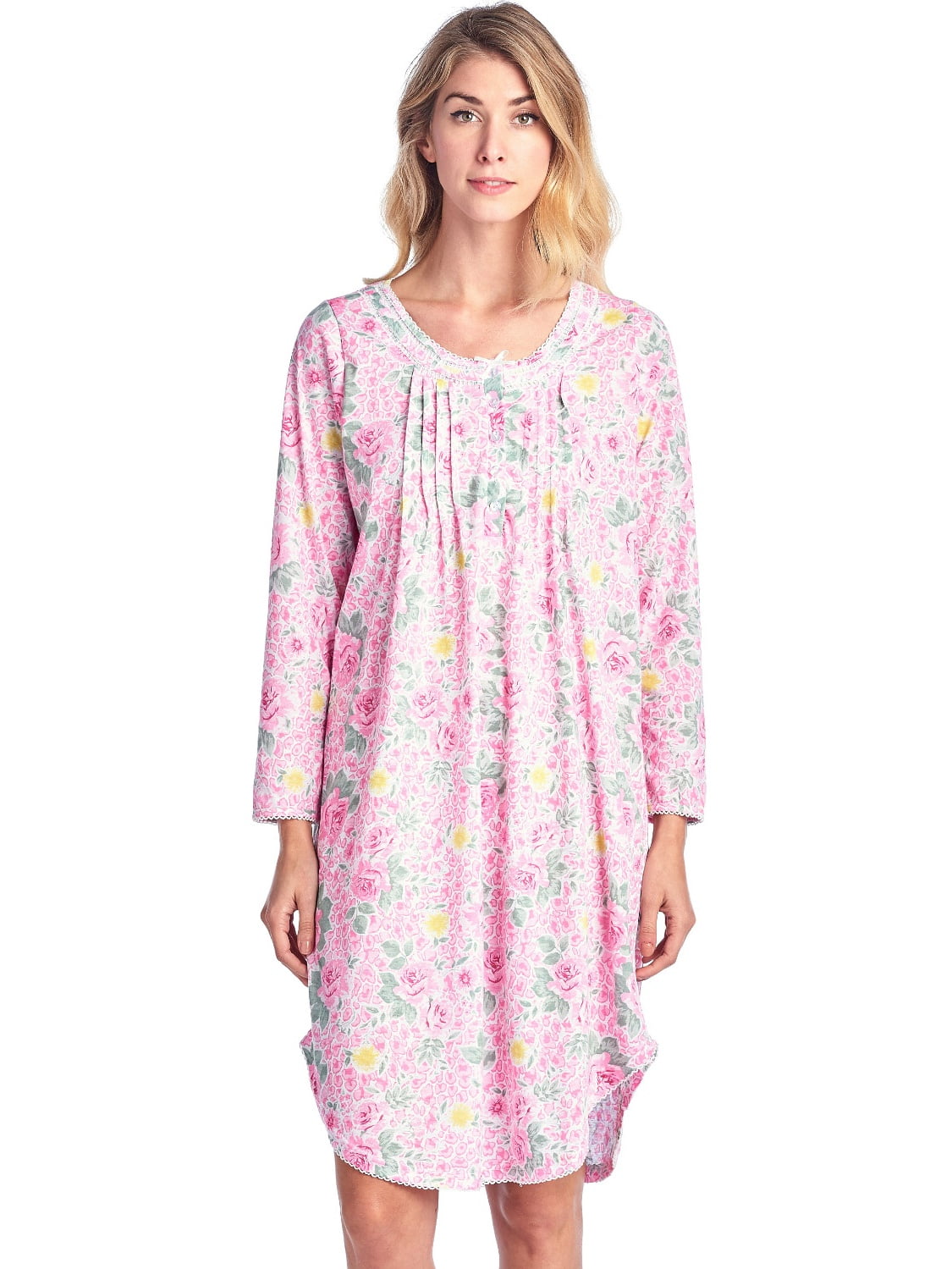 Casual Nights Women's Floral Pintucked Long Sleeve Nightgown - Walmart.com