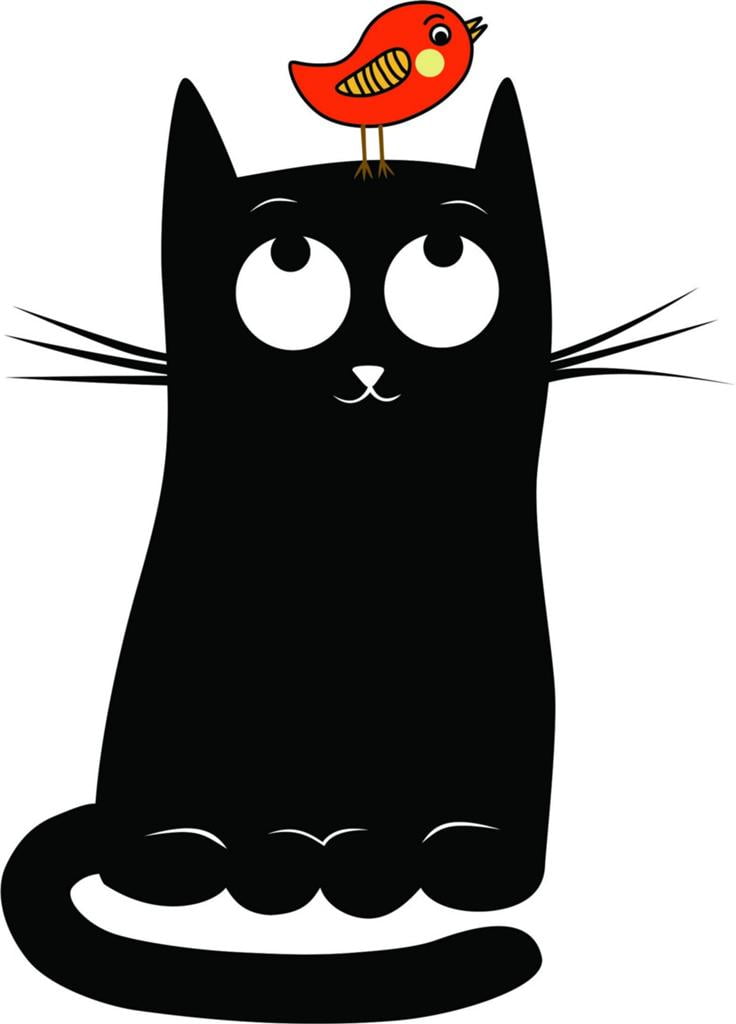 Design With Vinyl Artwork cat Cute Cat Sitting With Bird on His Head ...