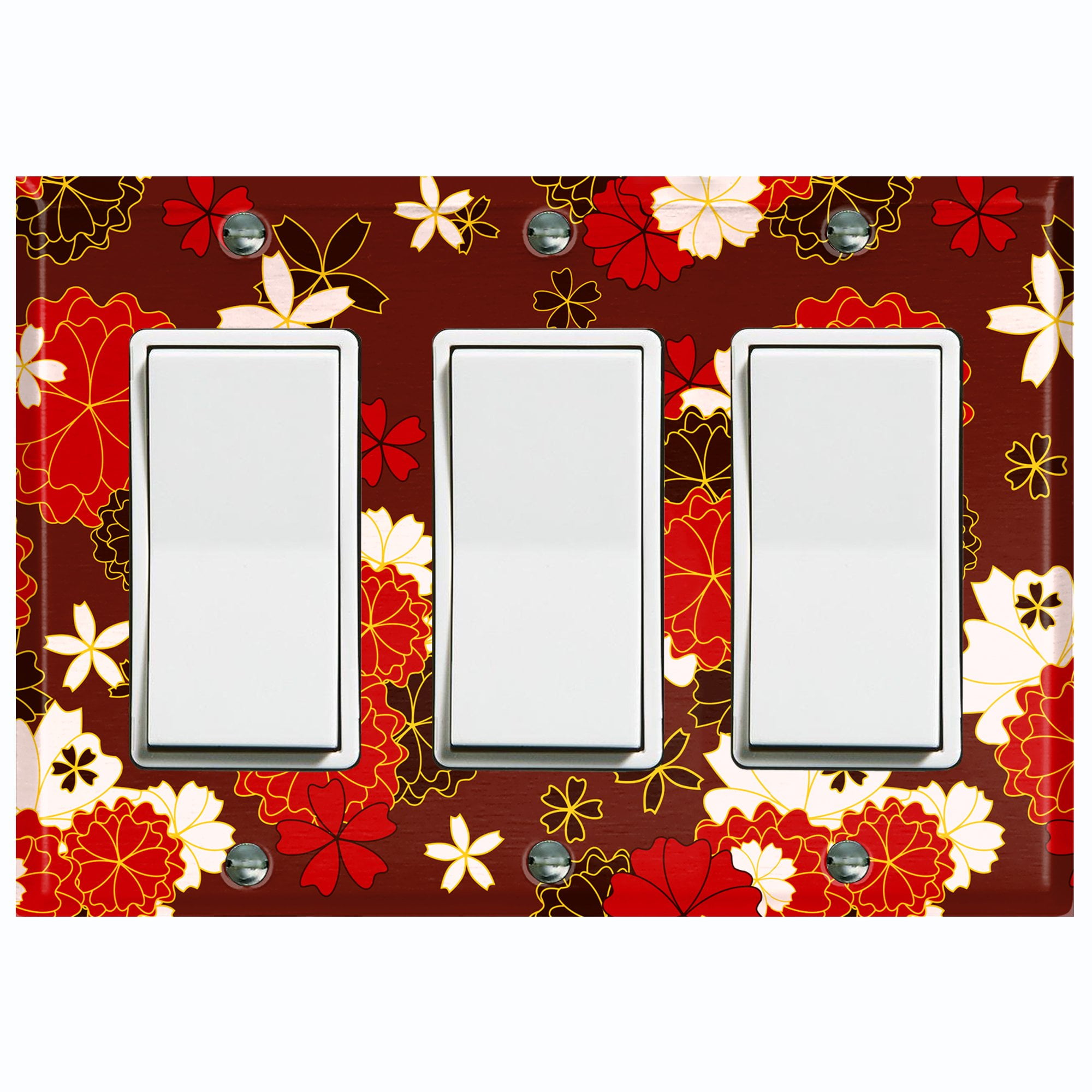 Metal Light Switch Plate Cover Japanese Sakura Flower Pattern Maroon ...