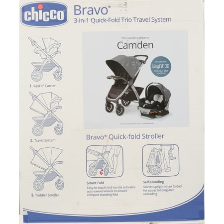 Chicco Bravo 3-in-1 Trio Travel System, Bravo Quick-Fold Stroller with ...