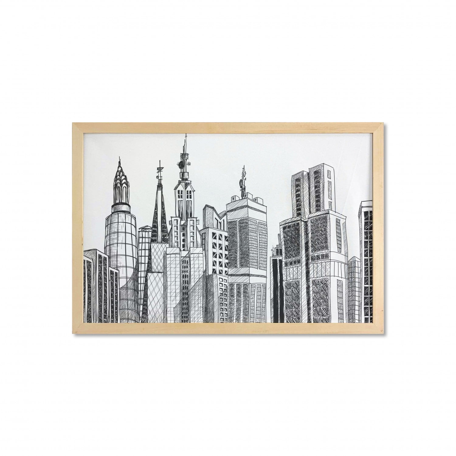 Cityscape Wall Art with Frame, Urban Arhitecture Sketch Skyscraper ...