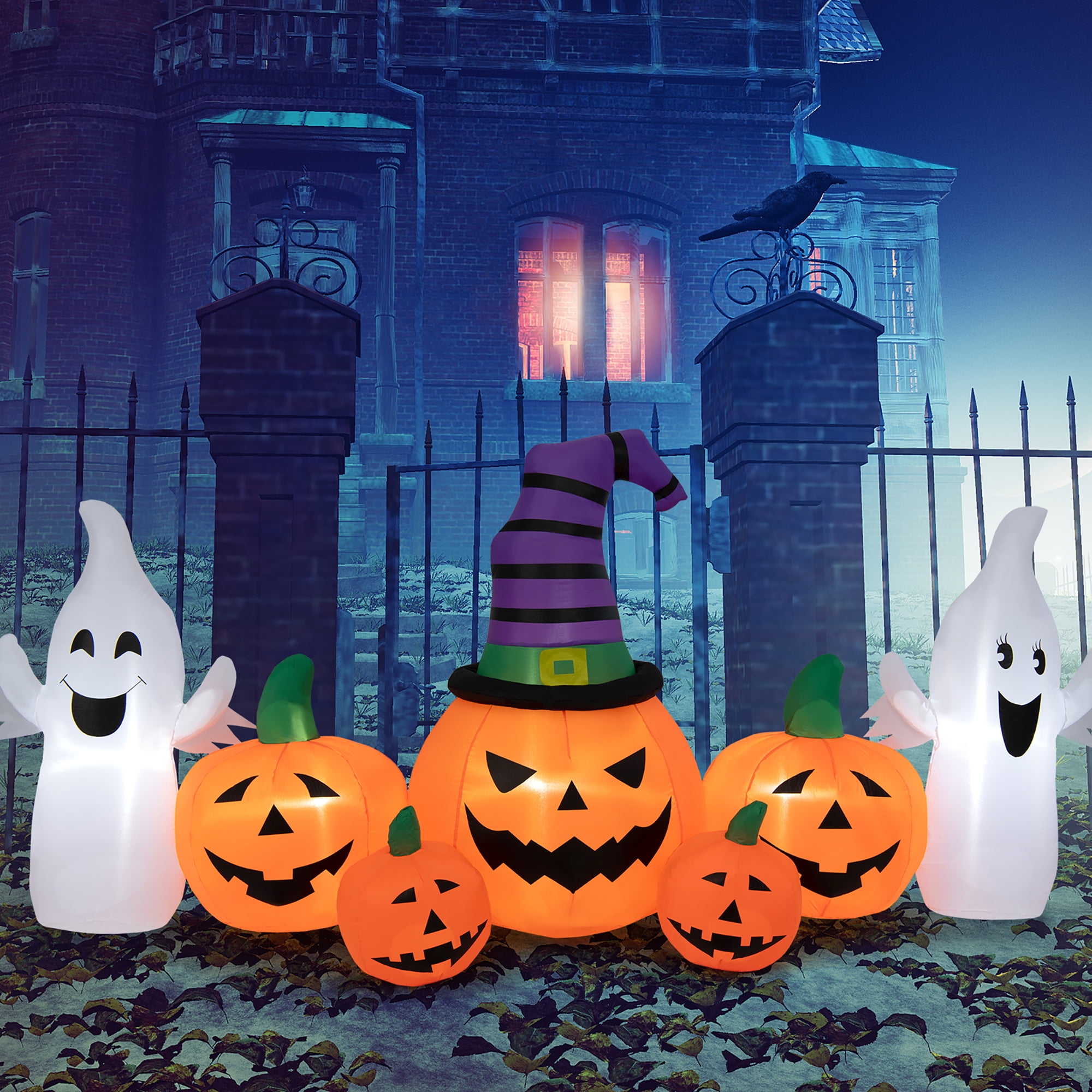 Costway 9FT Long Halloween Inflatable Pumpkins Self Inflating Halloween ...