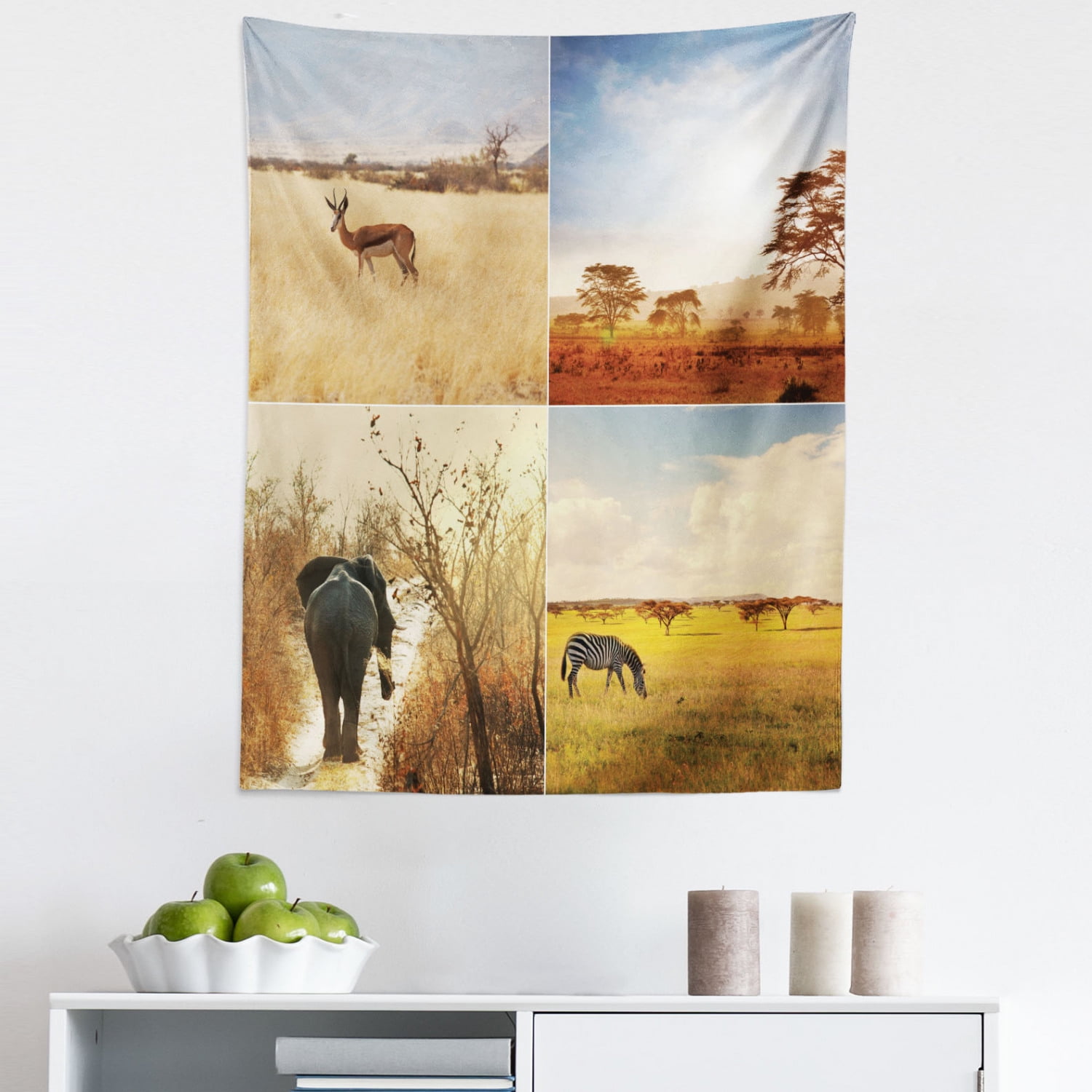 Safari Tapestry, Safari Collages with Native Wild Savannah Animals ...
