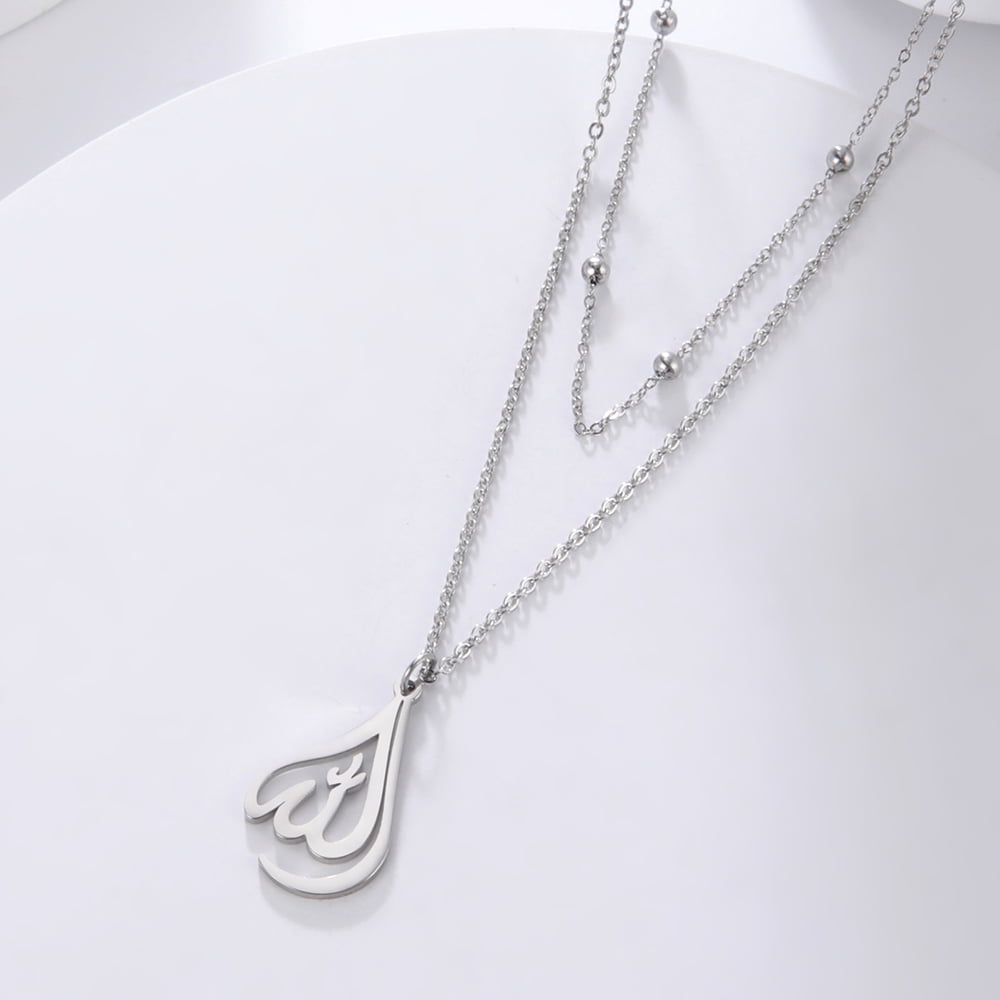 TEAMER Allah Islamic Symbol Necklace Double Layer Chain Stainless Steel ...