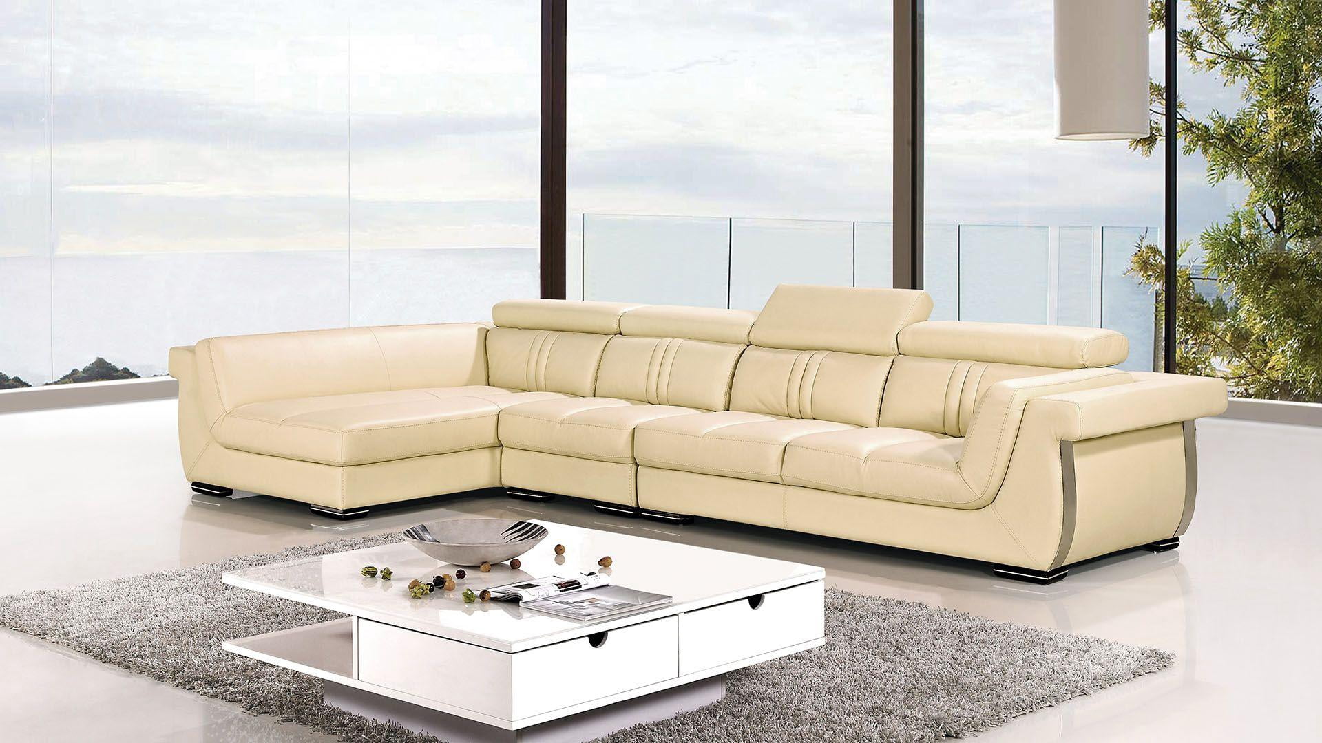 Sacramento Cream Leather Sectional Sofa | Baci Living Room