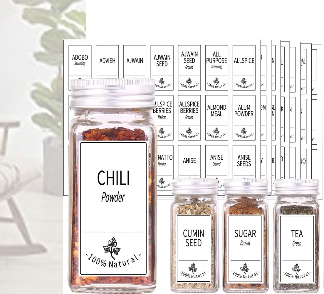 48 Glass Spice Jars with Spice Labels, Chalk Marker and Funnel Complete ...