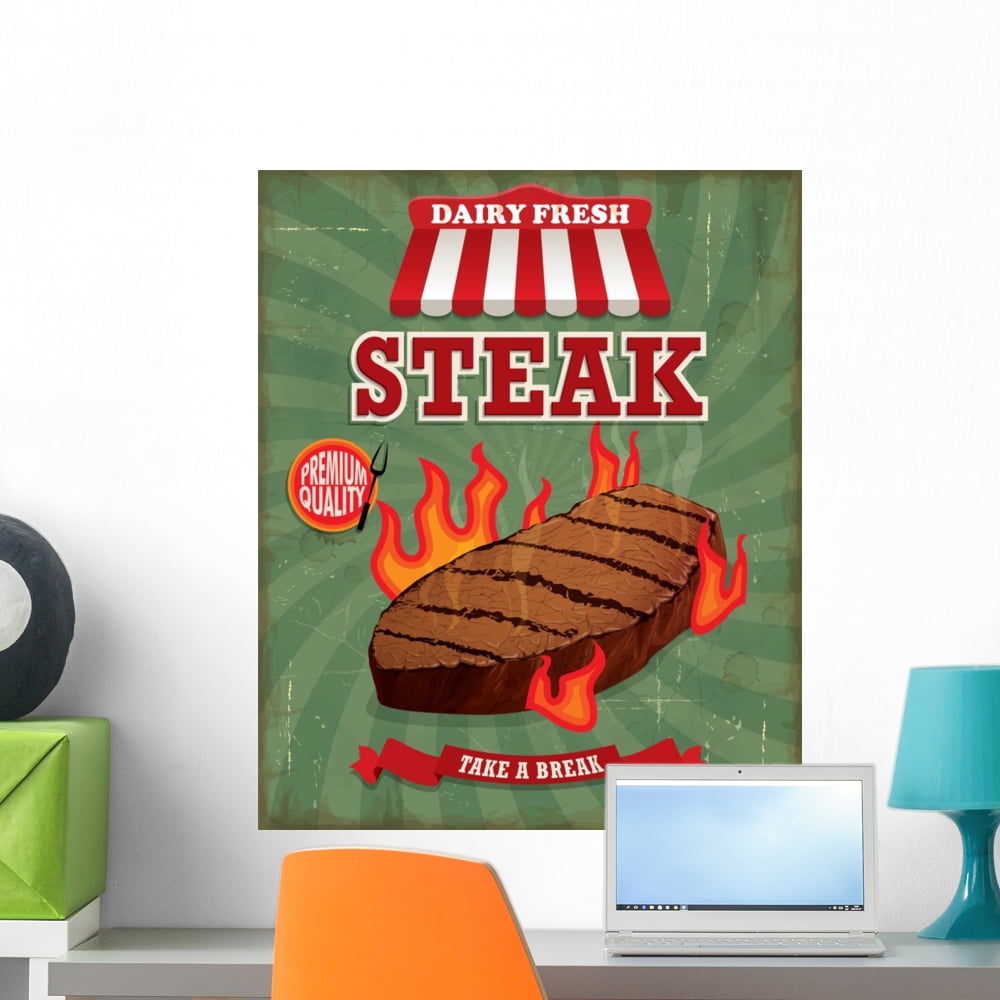 Vintage Steak Poster Design Wall Mural Decal Sticker, Wallmonkeys Peel ...