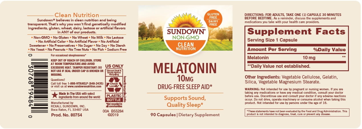 Sundown Melatonin 10 mg, Dietary Supplement, 90 Capsules