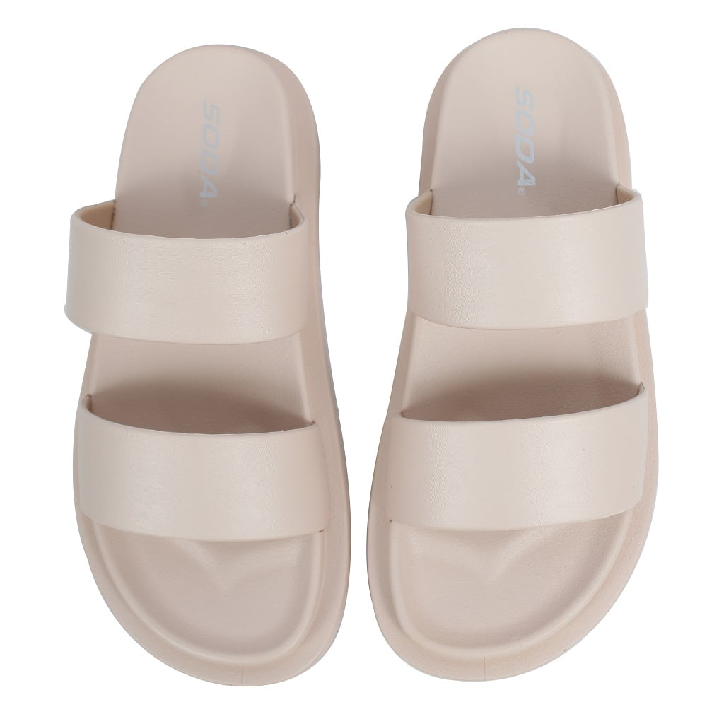 Soda Women's Comfort Slides Double Strap EVA flat Sandals, Beige, 8.5 M ...