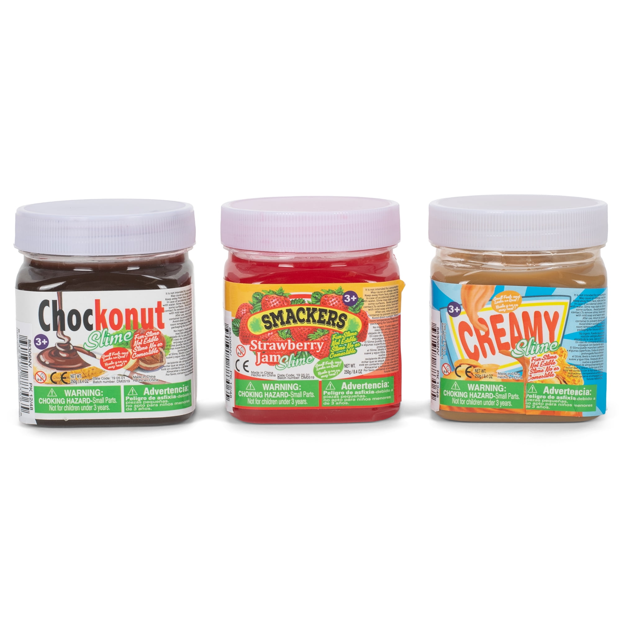 Peanut Butter, Jam, and Chocolate Colorful 3 x 3 Putty Slime Jars Set ...