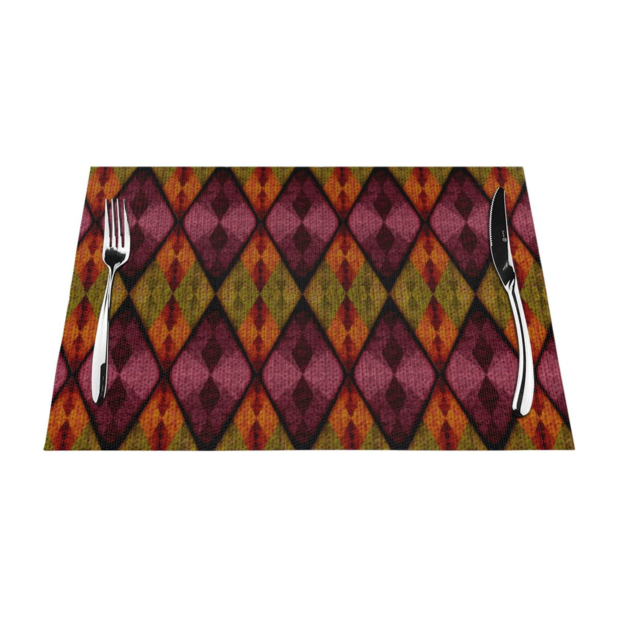 XMXY Woven Placemats Set of 6 PCS, Retro Diamond Pattern Table Mats ...