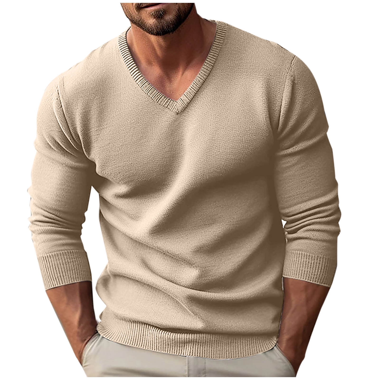 Click here for Jalioing Mens V Neck Sweaters Casual Solid Long Sl... prices