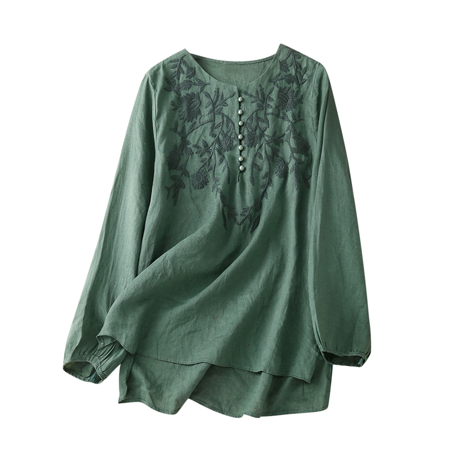 Click here for Yuyuzo Womens Cotton Linen Shirt Side Slit Embroid... prices