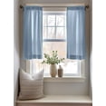 Blue Linen-Like Solid Short Kitchen Curtain, 230g/ ㎡ Lightweight Sheer ...