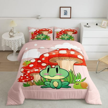 Cute Frog Comforter Set for Kids,Red Mushroom Cartoon Snail Bedding ...