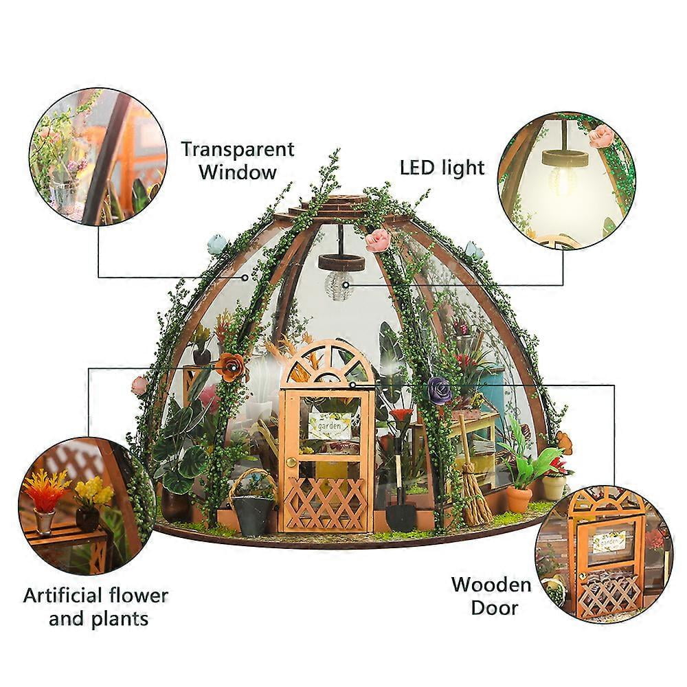 DIY Miniature Dollhouse Kit Wooden Mini Starry Flower Green House with ...