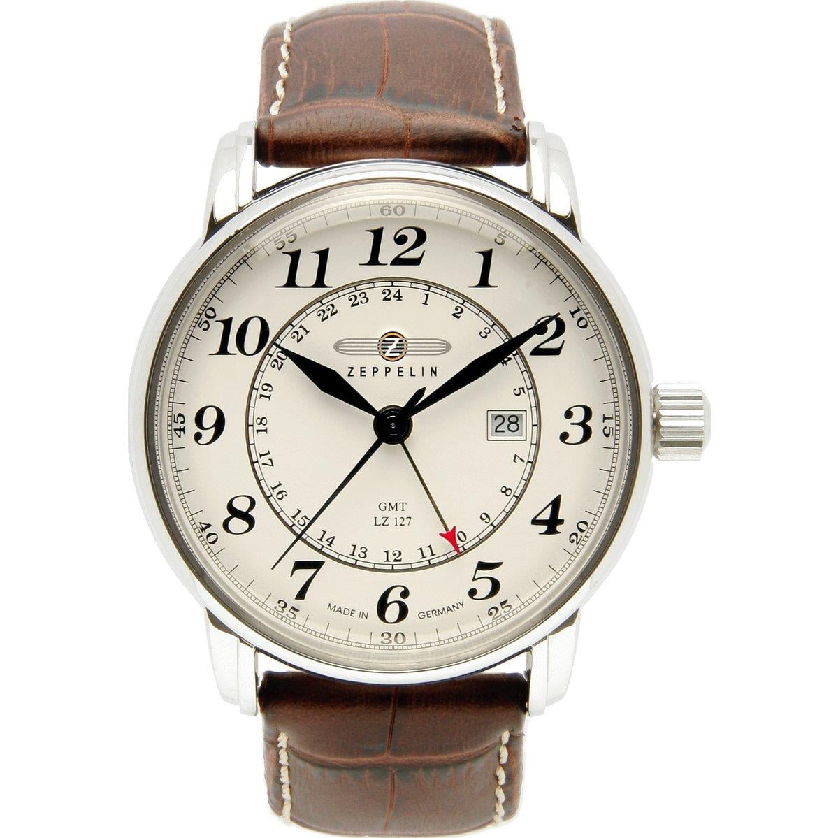 Men's Count 43mm Brown Leather Band Steel Case Quartz Beige Dial Analog ...