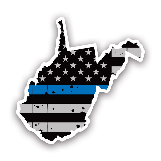 Distressed Thin Blue Line West Virginia State Shaped Subdued US Flag Sticker Sticker Decal ...