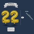 Gold Number 22 Mylar Foil Balloon 32 inch - Helium or Air Filled ...