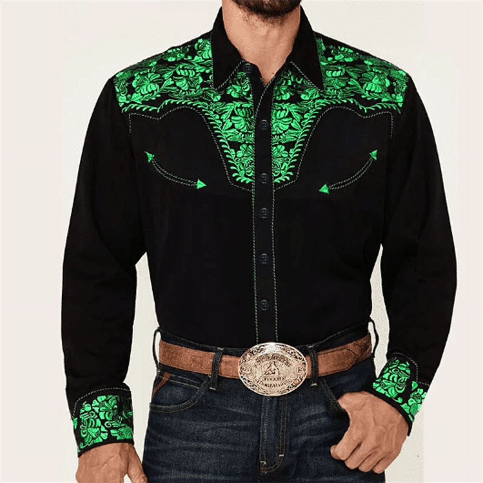 Camisa vaquera tribal occidental para hombre con solapa abotonada ...