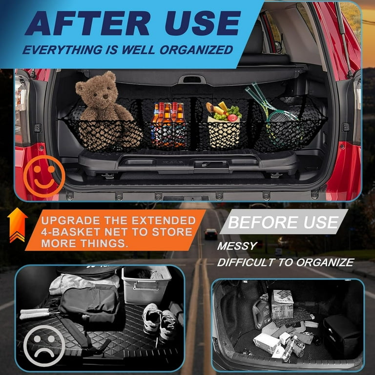 Cargo Net for Pickup Truck Bed 59 11.8 inch Adjustable Elastic Mesh Cargo Net Car Rear Storage Organizer with 4 Carabiners Accessories Heavy Duty Cargo Net for Pickup Truck SUV Walmart