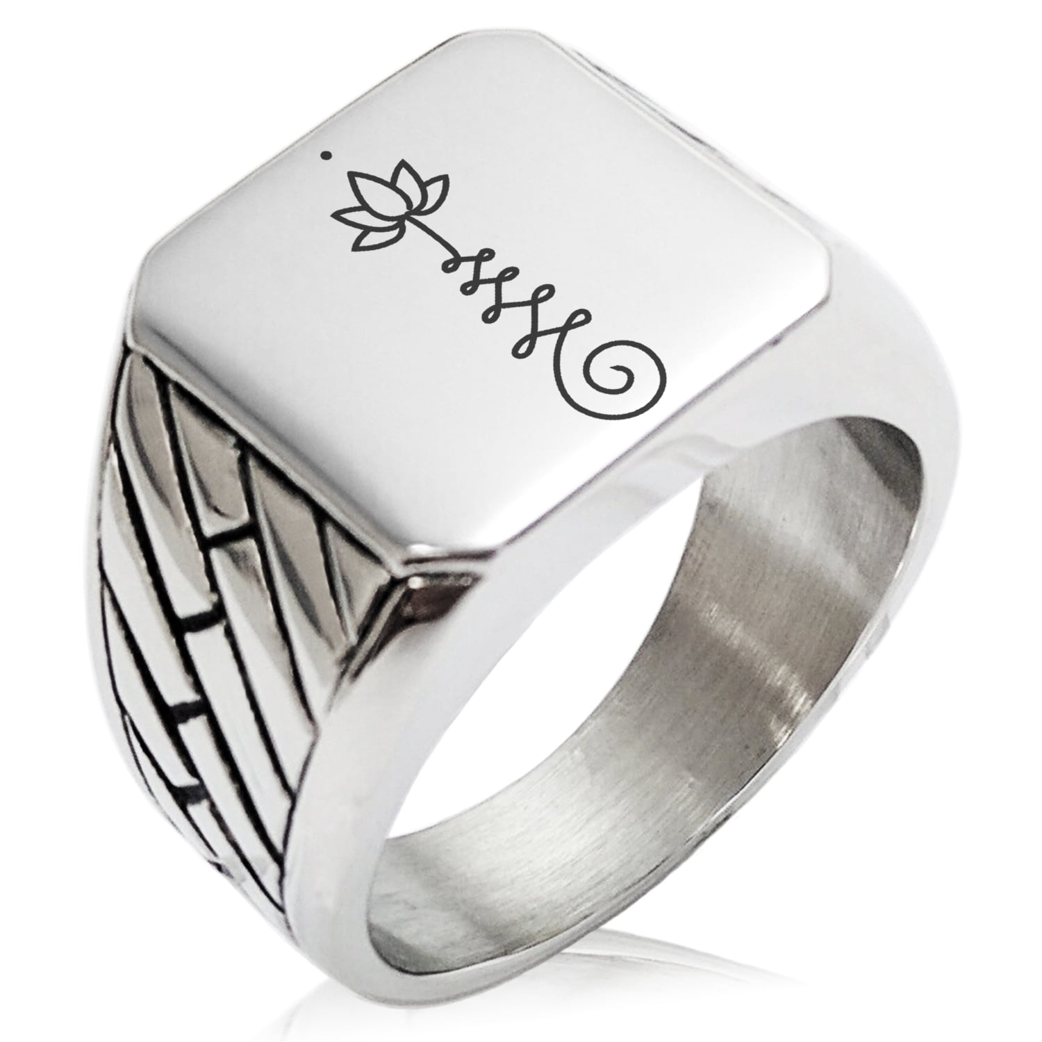 Stainless Steel Sacred Lotus Unalome Geometric Pattern Biker Style ...