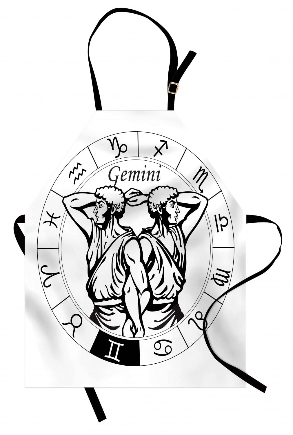 Zodiac Gemini Apron Monochrome Zodiac Wheel and Male Twins in Ancient ...